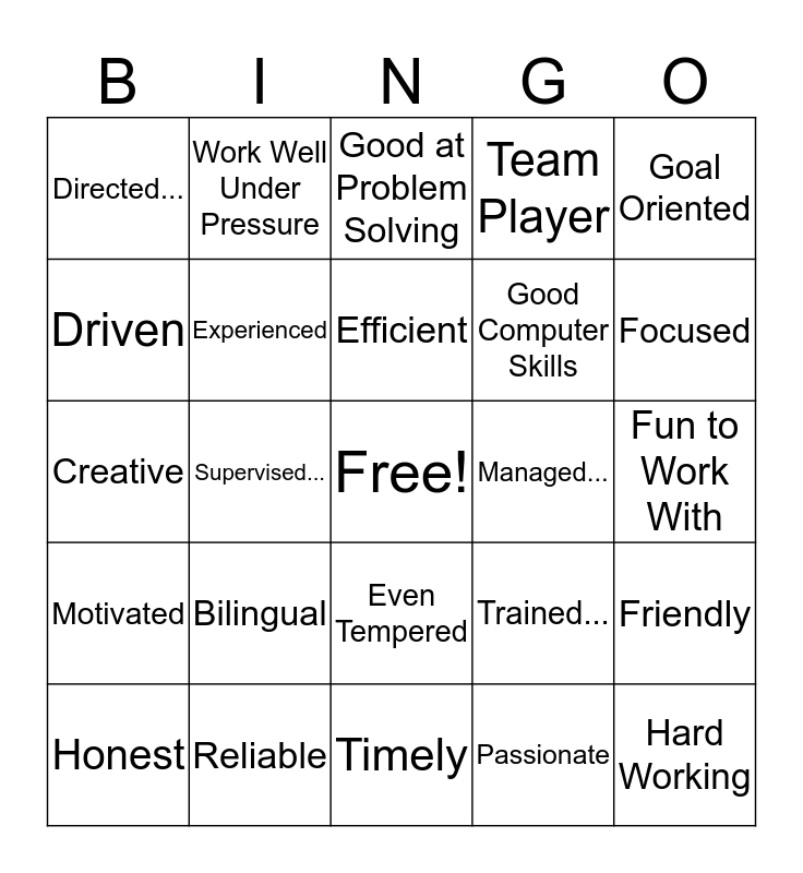 Resume Bingo Card