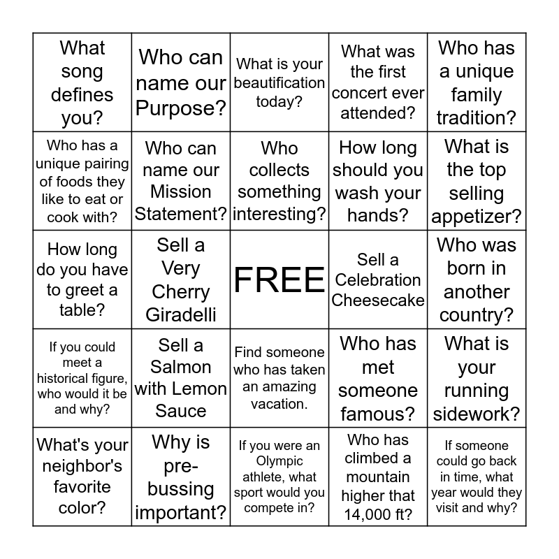 NORTH STAR BINGO Card