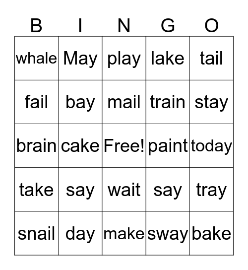 Long A Bingo Card