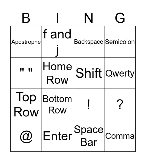 Keyboard Bingo Card