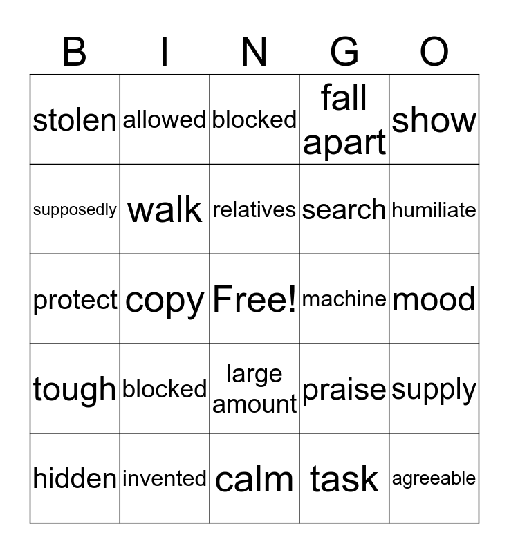 Context Clues Bingo Card