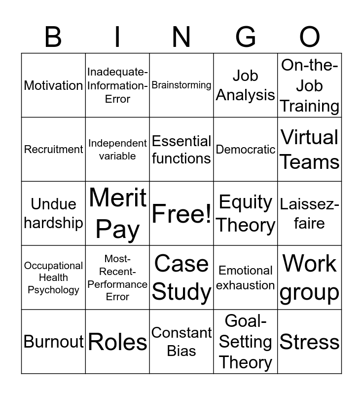 I/O Psychology BINGO! Bingo Card