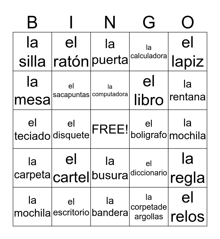 En el Salón de Clases Bingo Card