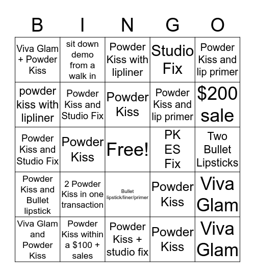 Powder Kiss Powganza Bingo Card