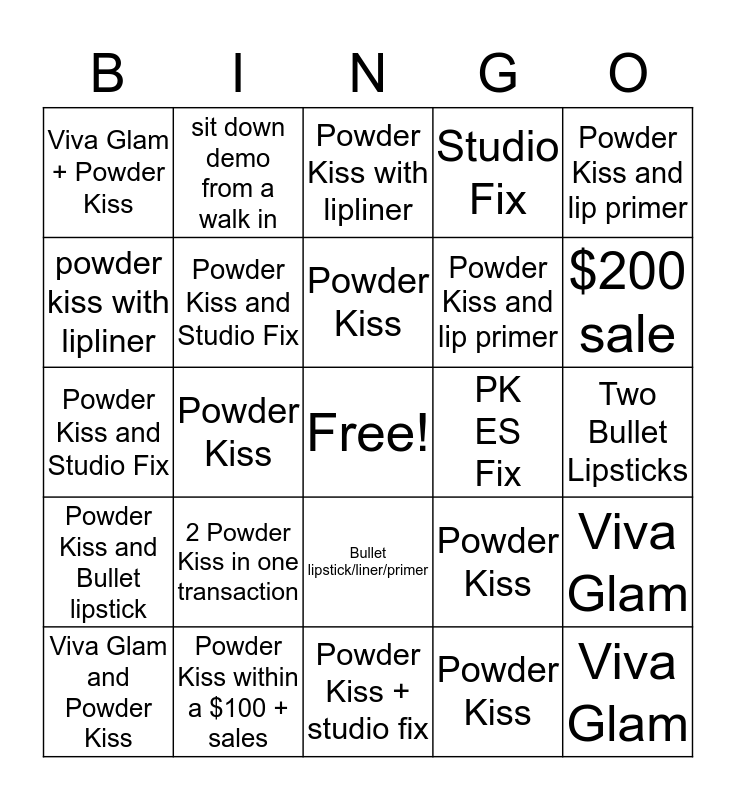 Powder Kiss Powganza Bingo Card