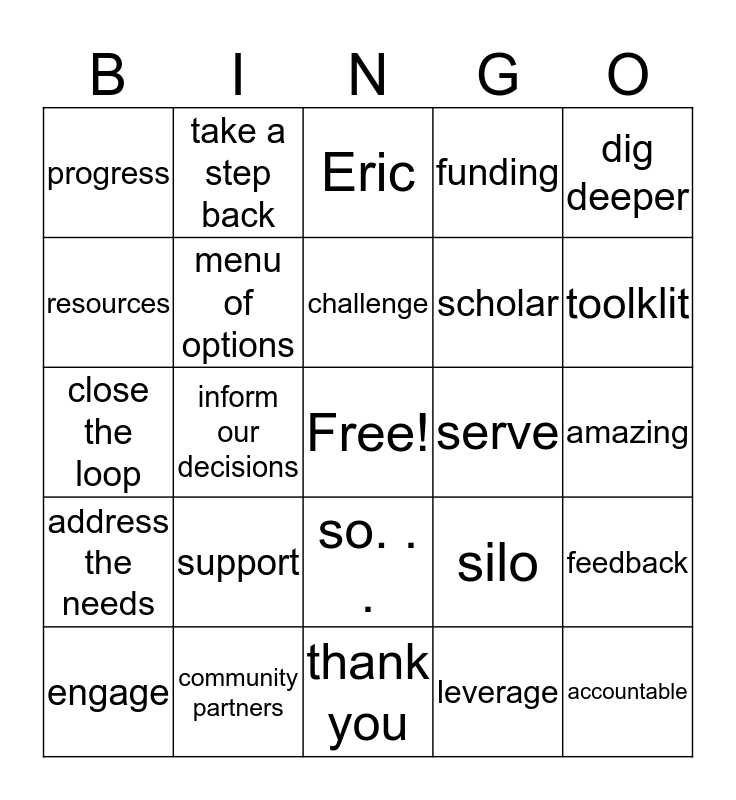 Buzz Word Bingo Card