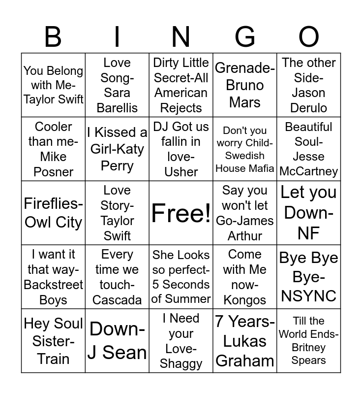 JJ12 Mixed Pop Bingo Card