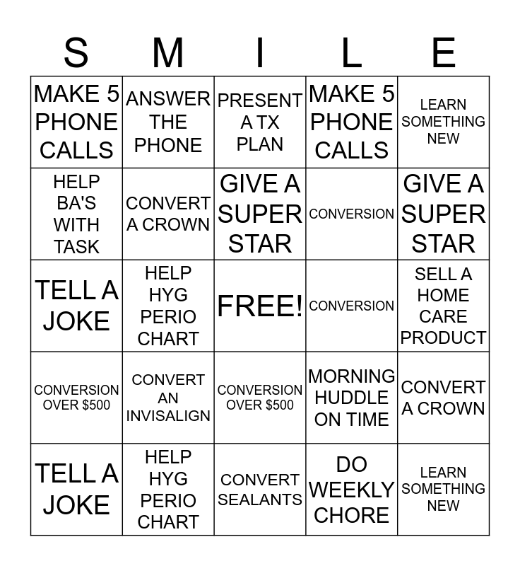 SMILE FOR LIFE Bingo Card