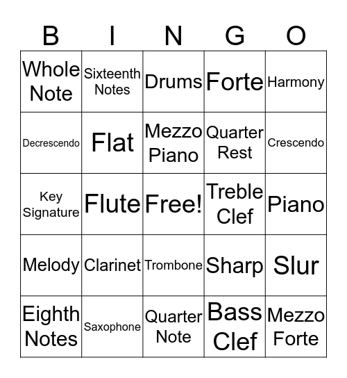 Music Bingo Card