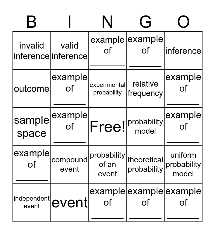 Probability Bingo Card