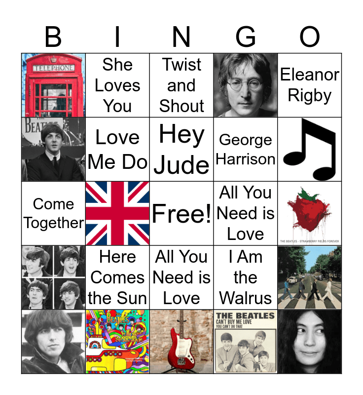 Beatles Bing Bingo Card