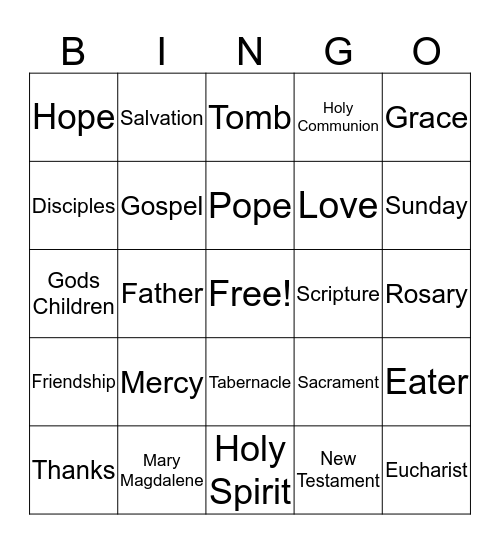 Religion Class Bingo Card
