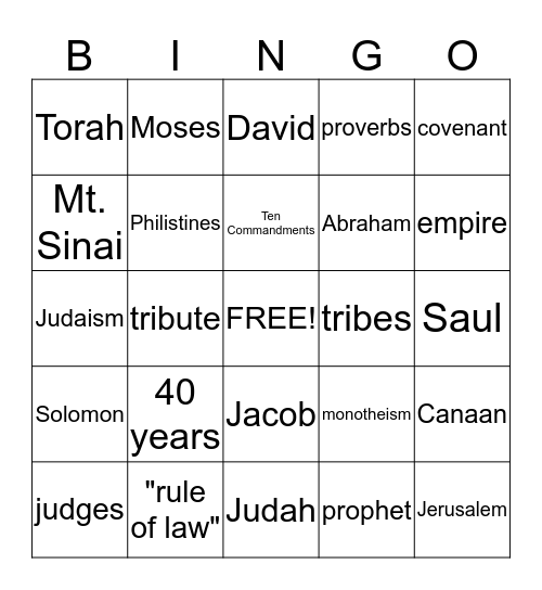 Judaism Bingo Card