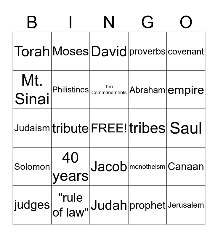 Judaism Bingo Card