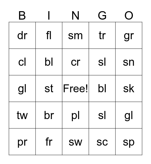 Initial Blends Bingo Card