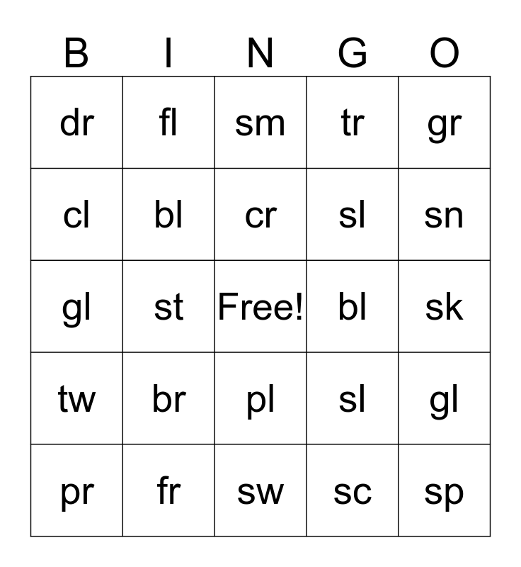 Initial Blends Bingo Card