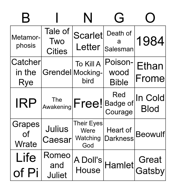 AP Literature Exam Review FRQ 3 Bingo Card