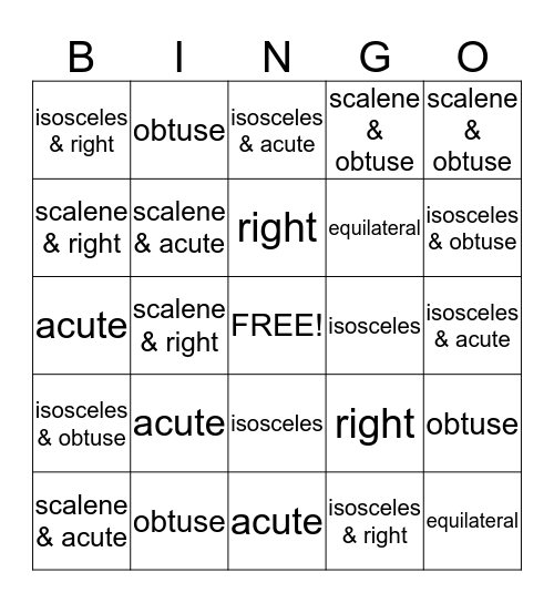 TRIANGLES BINGO Card