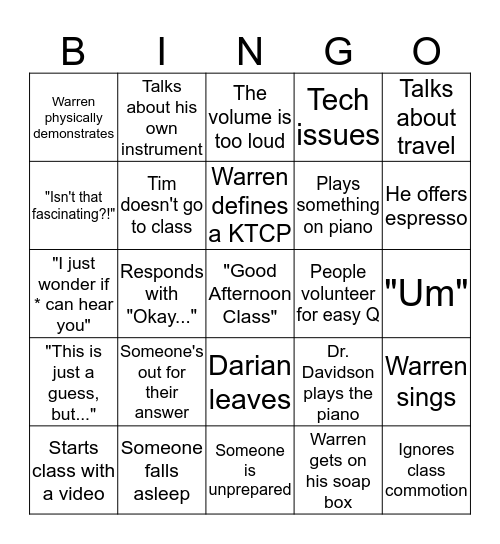 History Class Bingo Card History Class Bingo Card