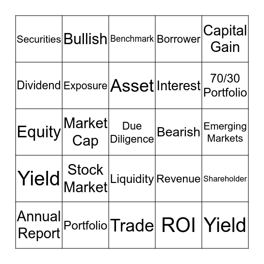 Investment Lingo Bingo Card