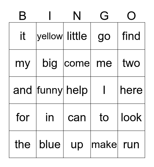 Pre-Primer BINGO Card