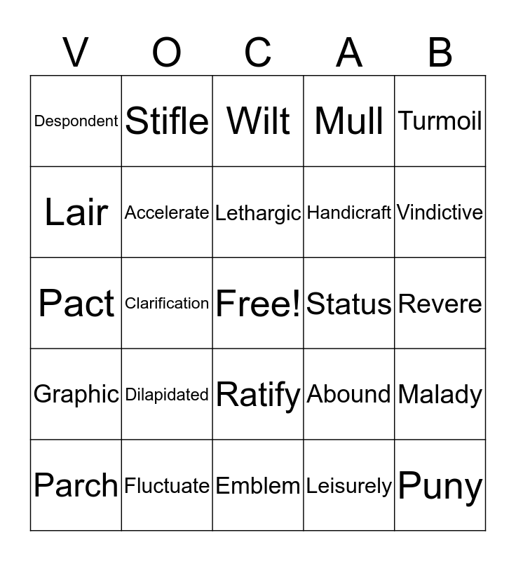 7th Grade Vocab Bingo - Semester 2 Bingo Card