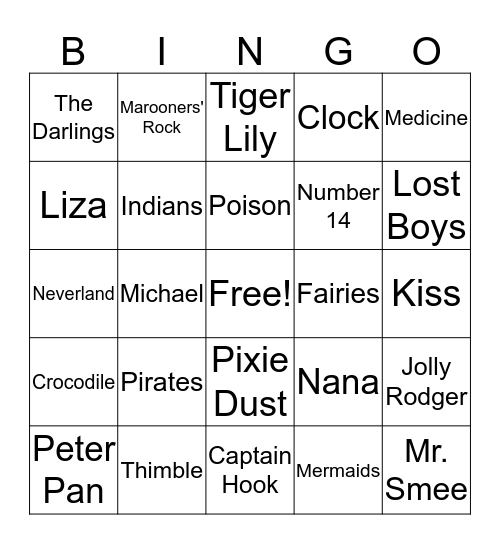 Peter Pan Bingo Card