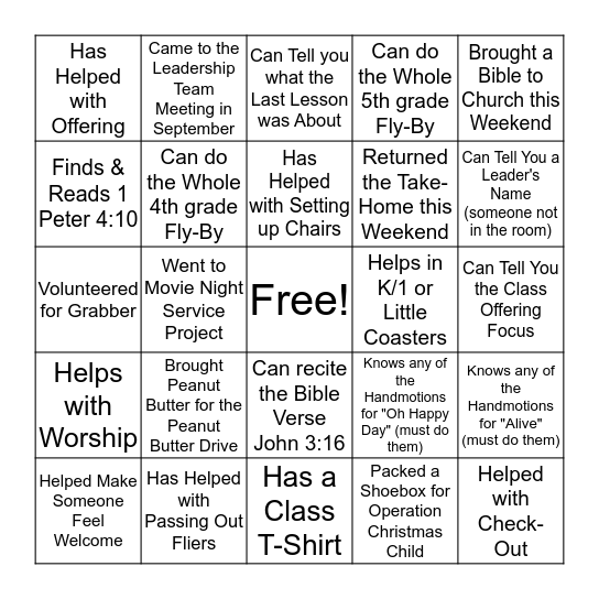 4th and 5th Grade People Bingo Card