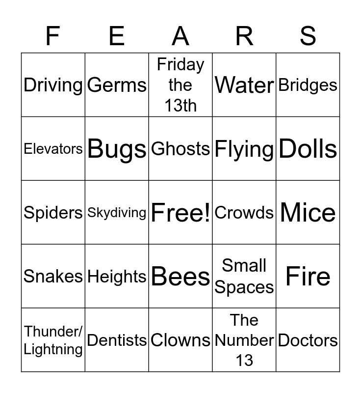 Fears Bingo Card