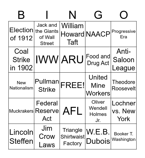 Progressive Era BINGO! Bingo Card