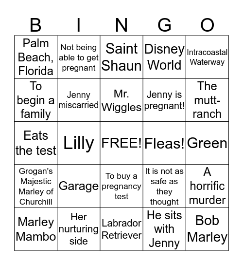 Marley and Me Bingo Card