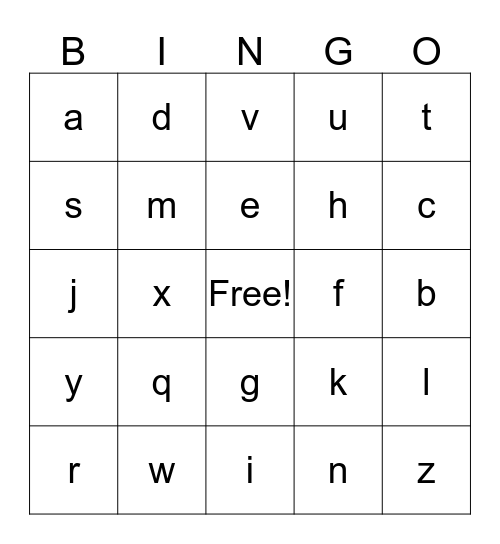 German Alphabet Bingo Card