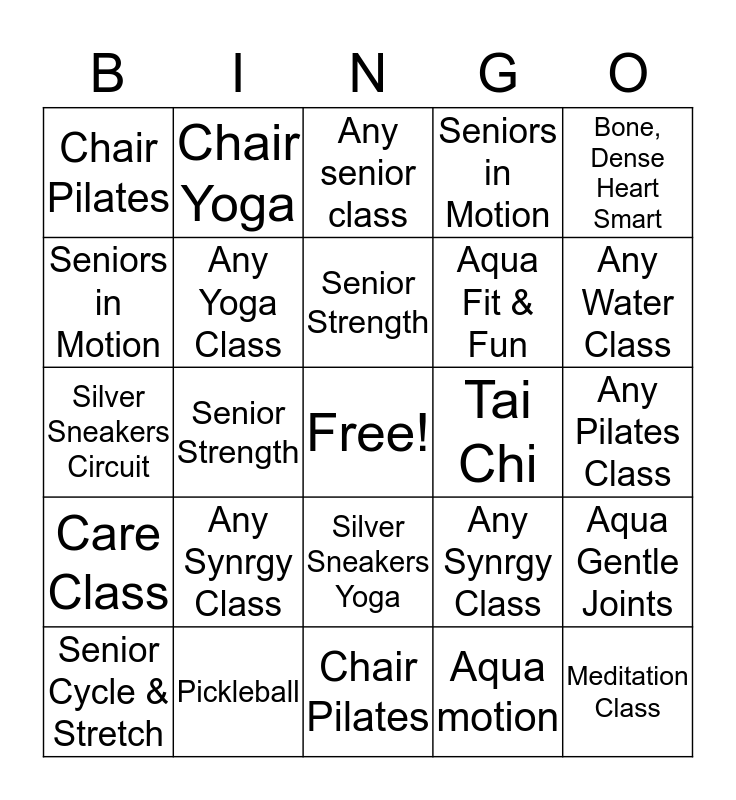 Better Body Bingo Senior Bingo Card