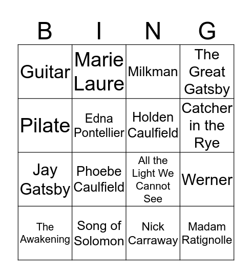 AP Lit Novel Review Bingo Card