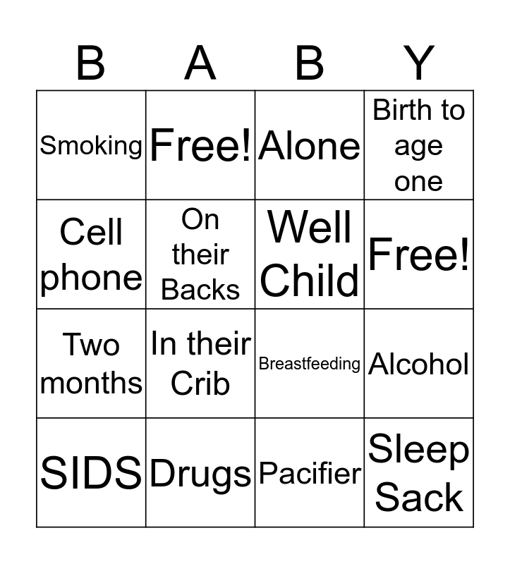 Safe Sleep Bingo Card