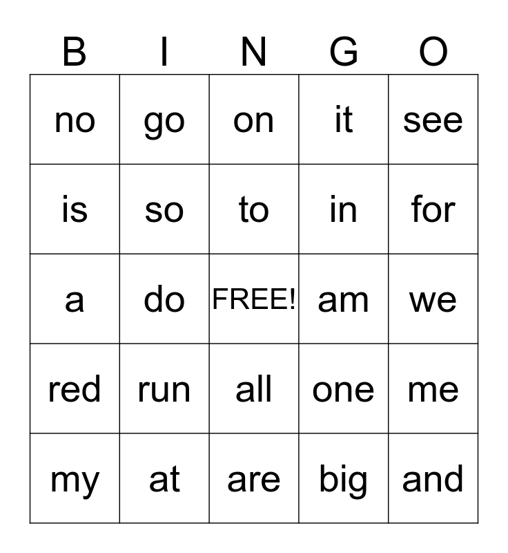 Sight Word Bingo List #4 -6 Bingo Card