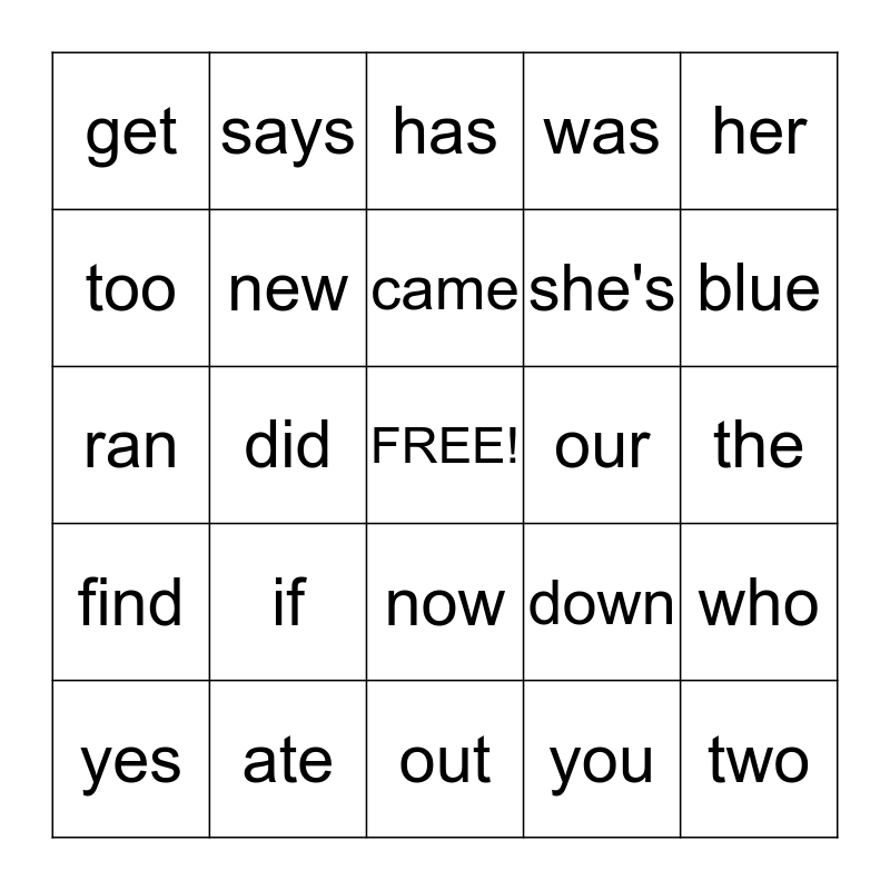Sight Word Bingo List # 4- 6 Bingo Card