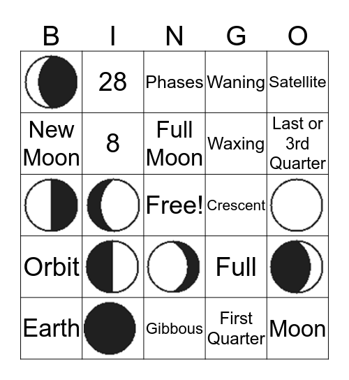 Moon Phases Bingo Card