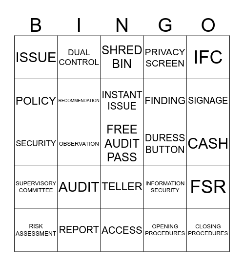 AUDIT BINGO Card