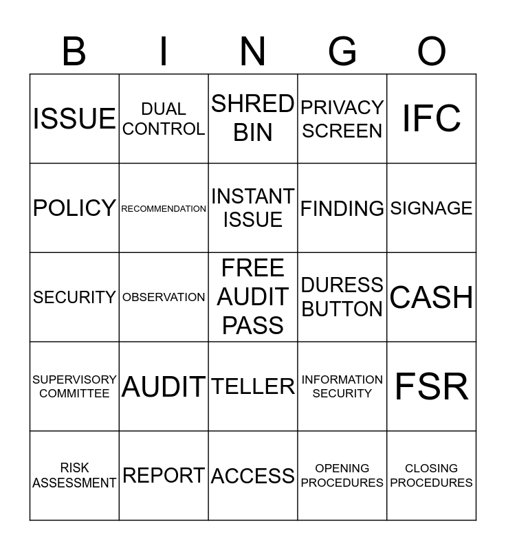 AUDIT BINGO Card