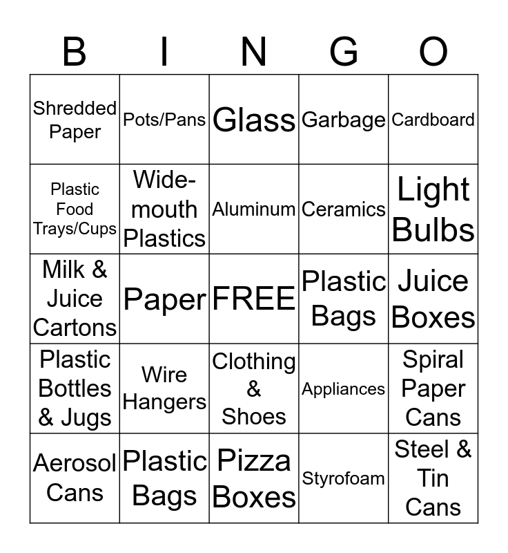 Recycle Bingo! Bingo Card