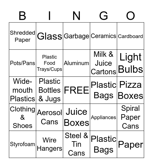 Recycle Bingo! Bingo Card