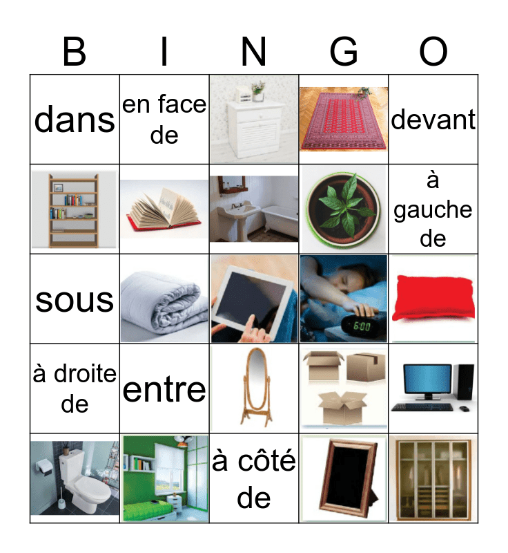 les prépositions Bingo Card