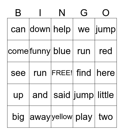 Pre-Primer Sight Words Bingo Card