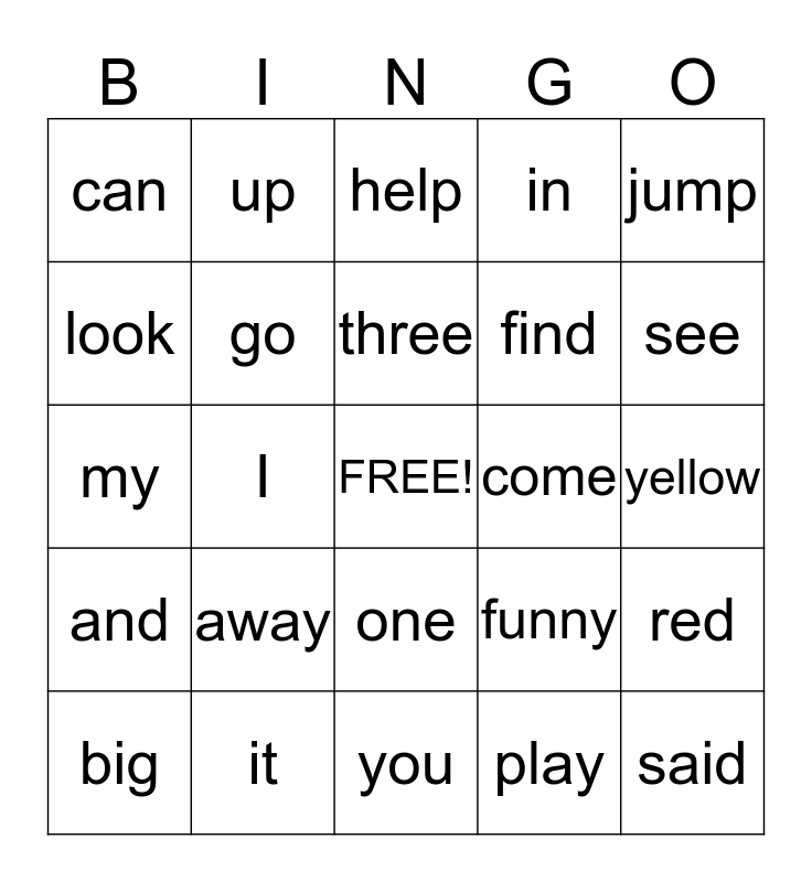 Sight Word Bingo (Pre-K) Bingo Card