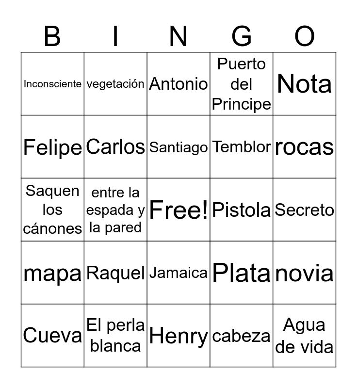Los piratas del Caribe Bingo Card