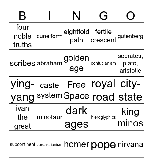 World History 1 Bingo Card