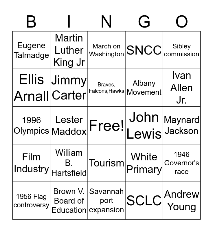 Modern Georgia & civil rights Bingo Card