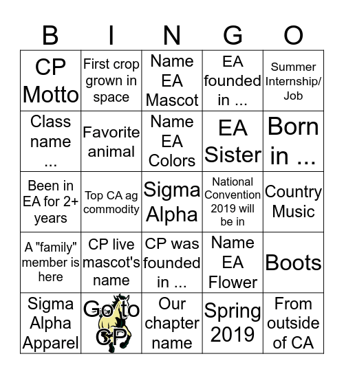 Sigma Alpha Bingo Card