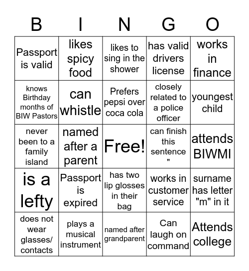 BIWMI Single-Mingle Bingo Card